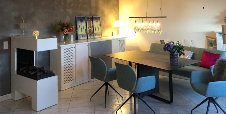 Raumteilerkamin ASPECT mini, Raumteiler mit Elektrofeuer, Ethanolfeuer